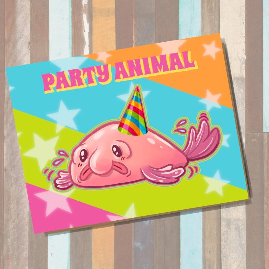 Party Animal Greeting Card Blobfish Cute Funny Birthday Party Handmade ...